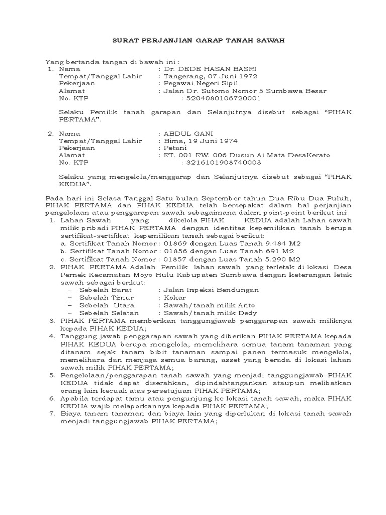 Surat Perjanjian Garap | PDF