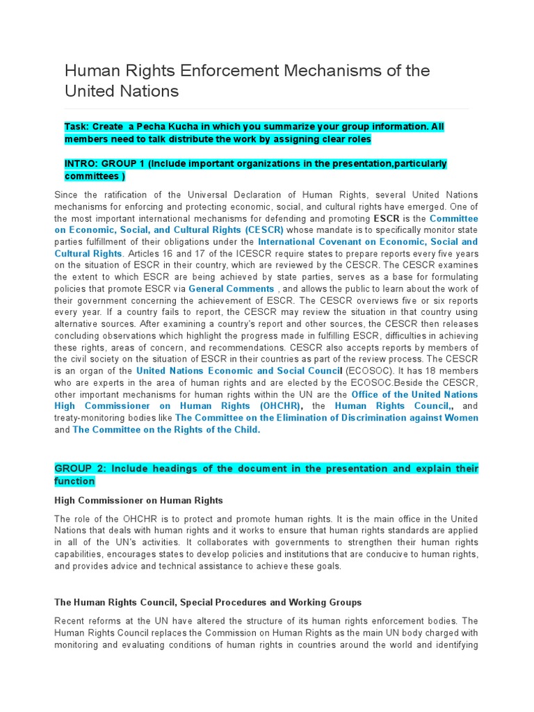 Human Rights Enforcement Mechanisms of The United Nations | PDF | Human ...