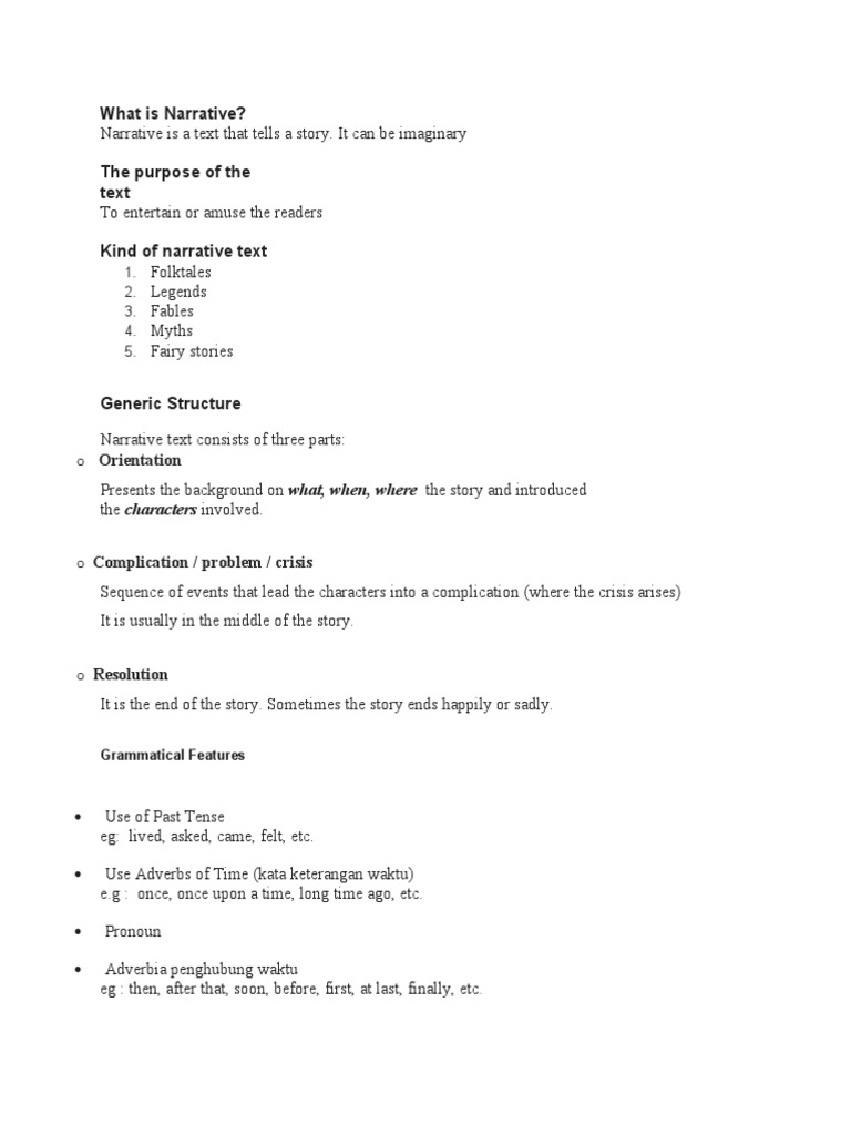 What Is Narrative? The Purpose of The Text Kind of Narrative Text | PDF ...