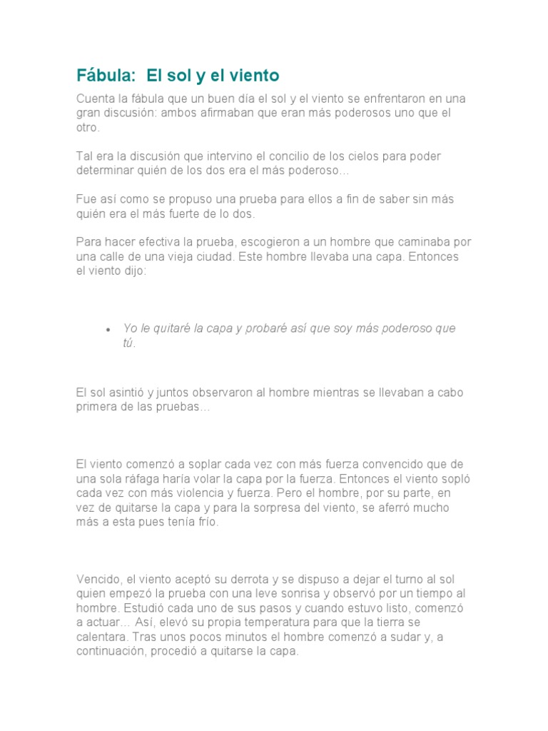 Fábula El Sol y El Viento | PDF