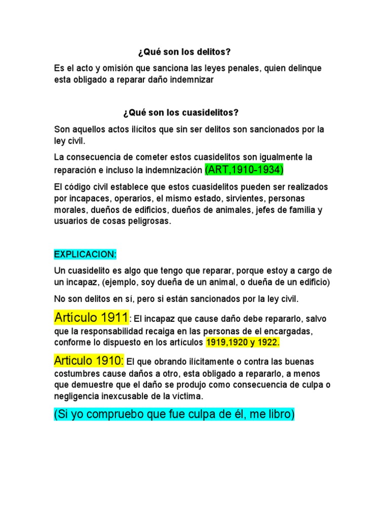 Delitos, Cuasidelitos, Modalidades de Las Obligaciones | PDF | Justicia ...