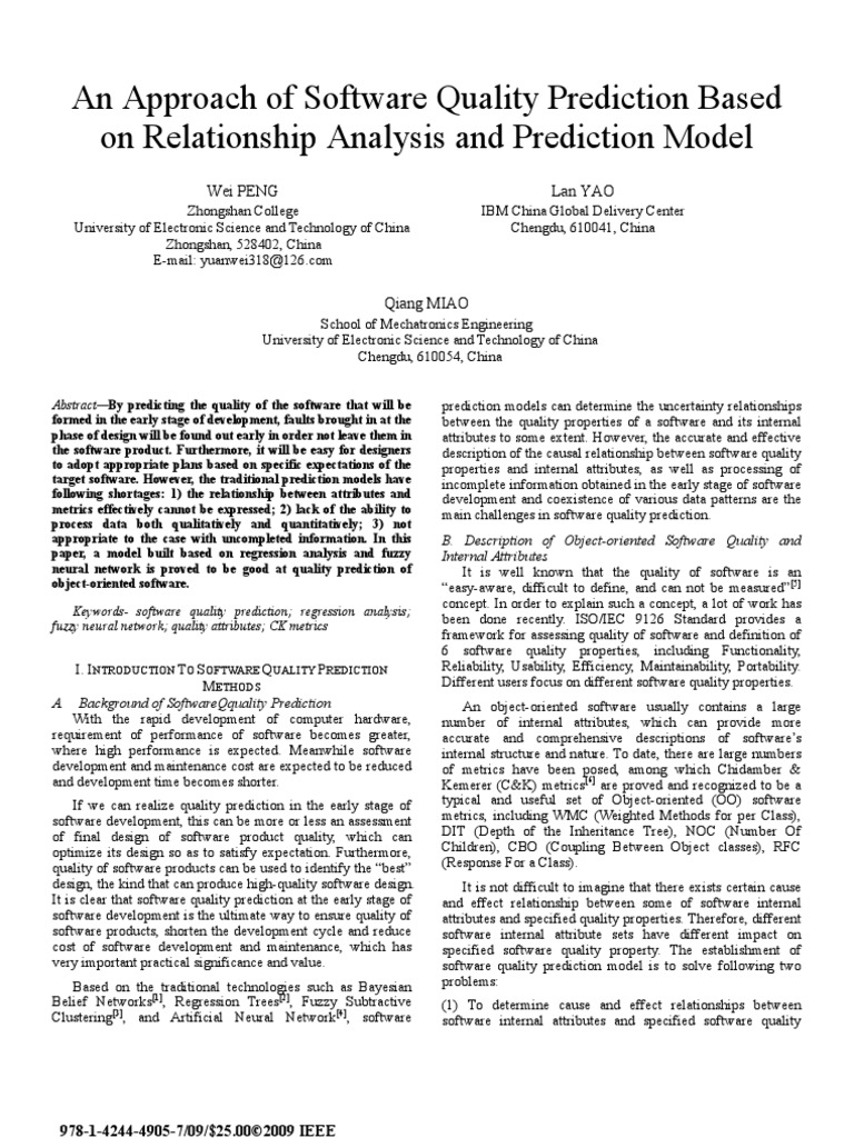 An Approach Of Software Quality Prediction Based On Relationship Analysis And Prediction Model