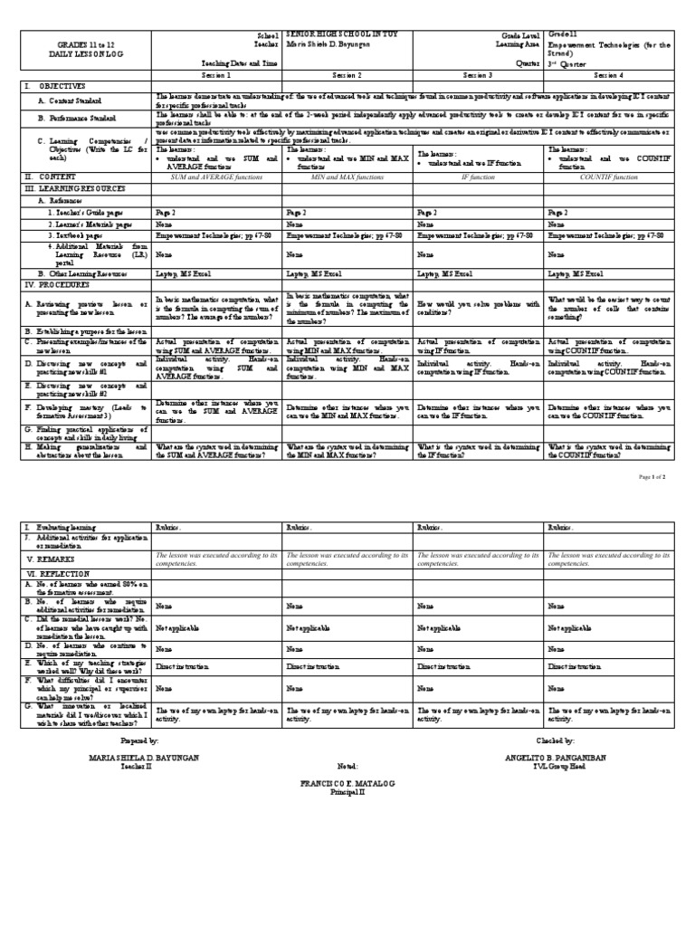 Sum And Average Functions Min And Max Functions If Function Countif Function Pdf Educational