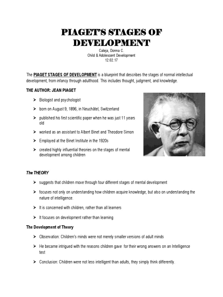 Piaget'S Stages of Development: The Author: Jean Piaget | PDF ...