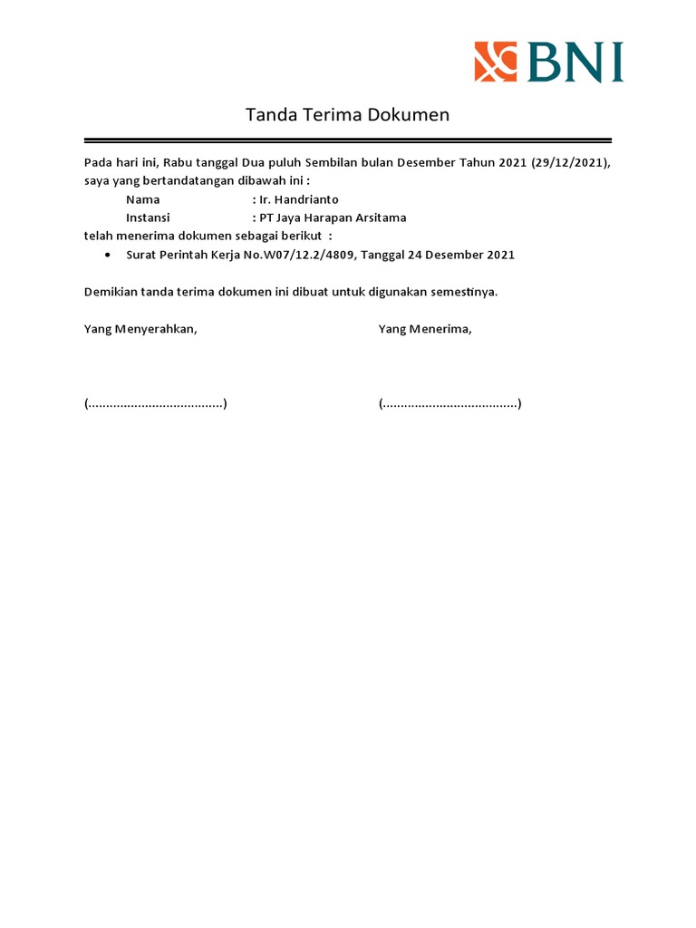 Tanda Terima Dokumen | PDF