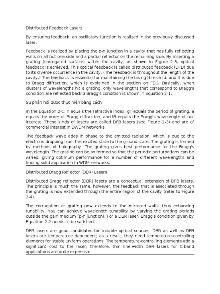 Distributed Feedback & Bragg Lasers | PDF | Laser | Wavelength