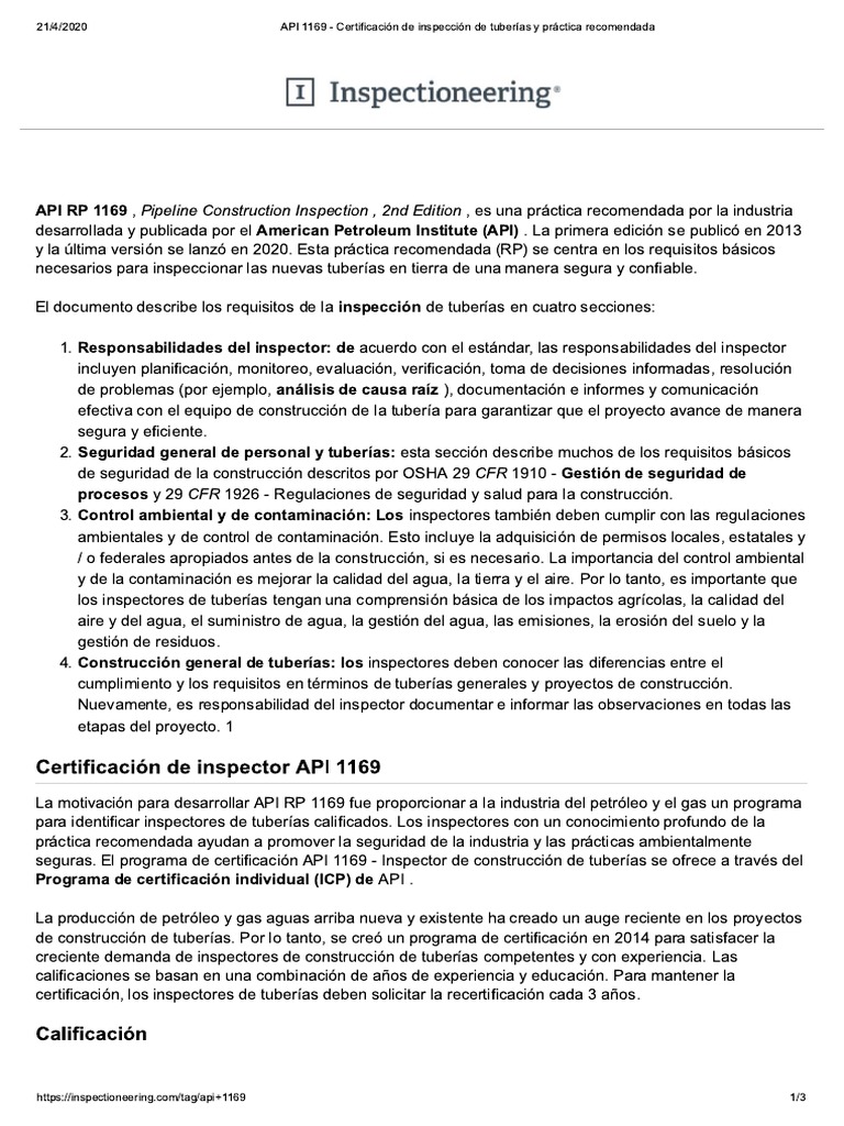 Certificación API 1169: Guía Completa | PDF