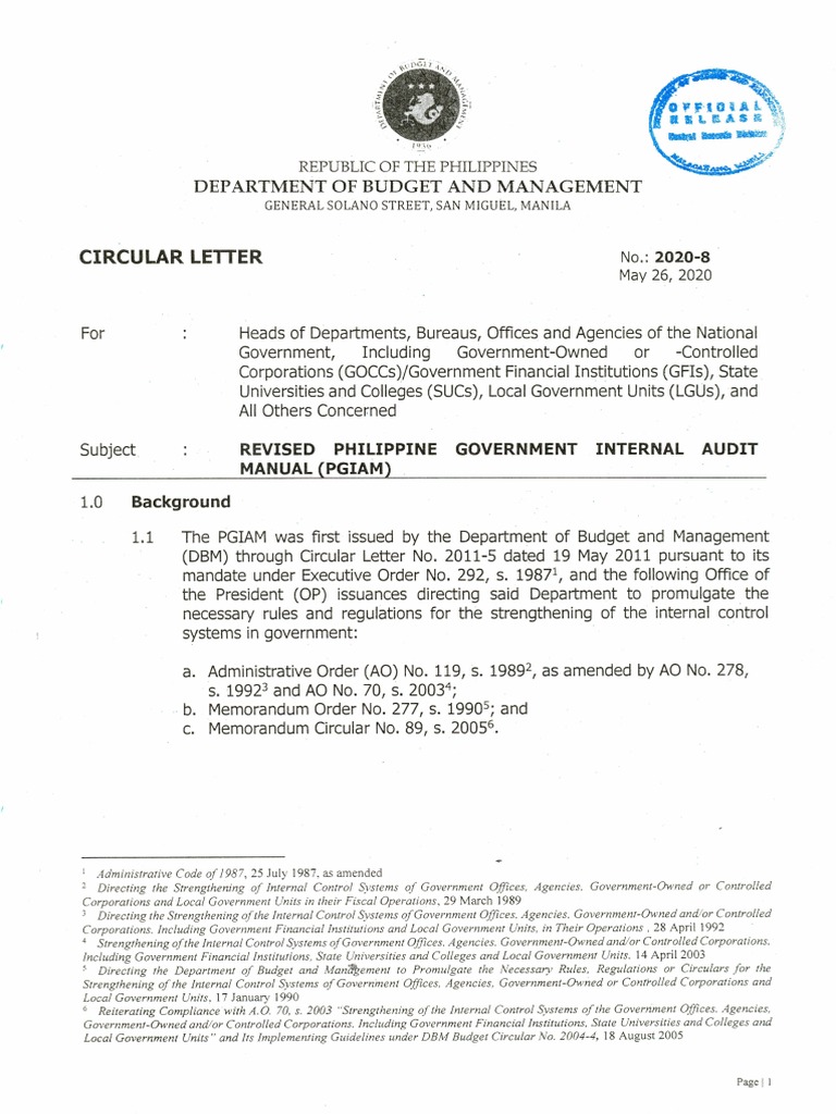 Circular Letter: Department of Budget and Management | PDF | Internal ...