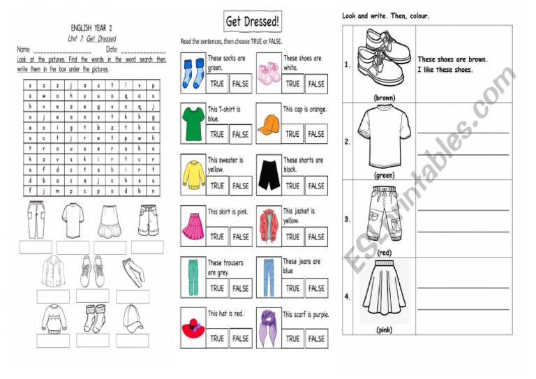 Get Dressed Worksheet Group A | PDF