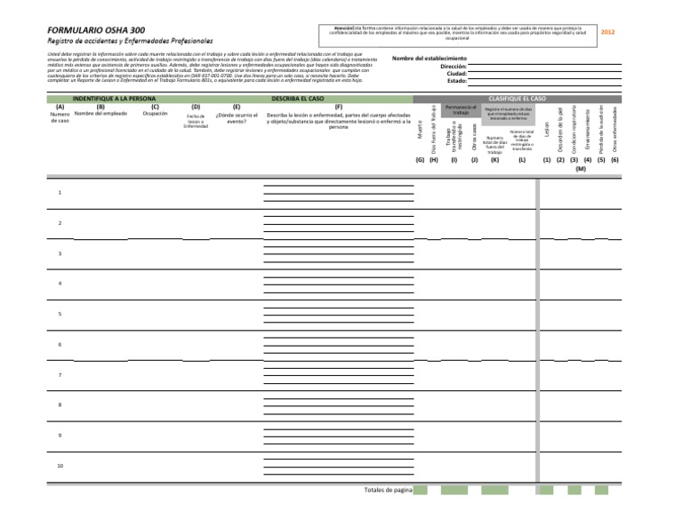b432 Registro Accidentes Osha p1 | PDF | Administración de Seguridad y ...