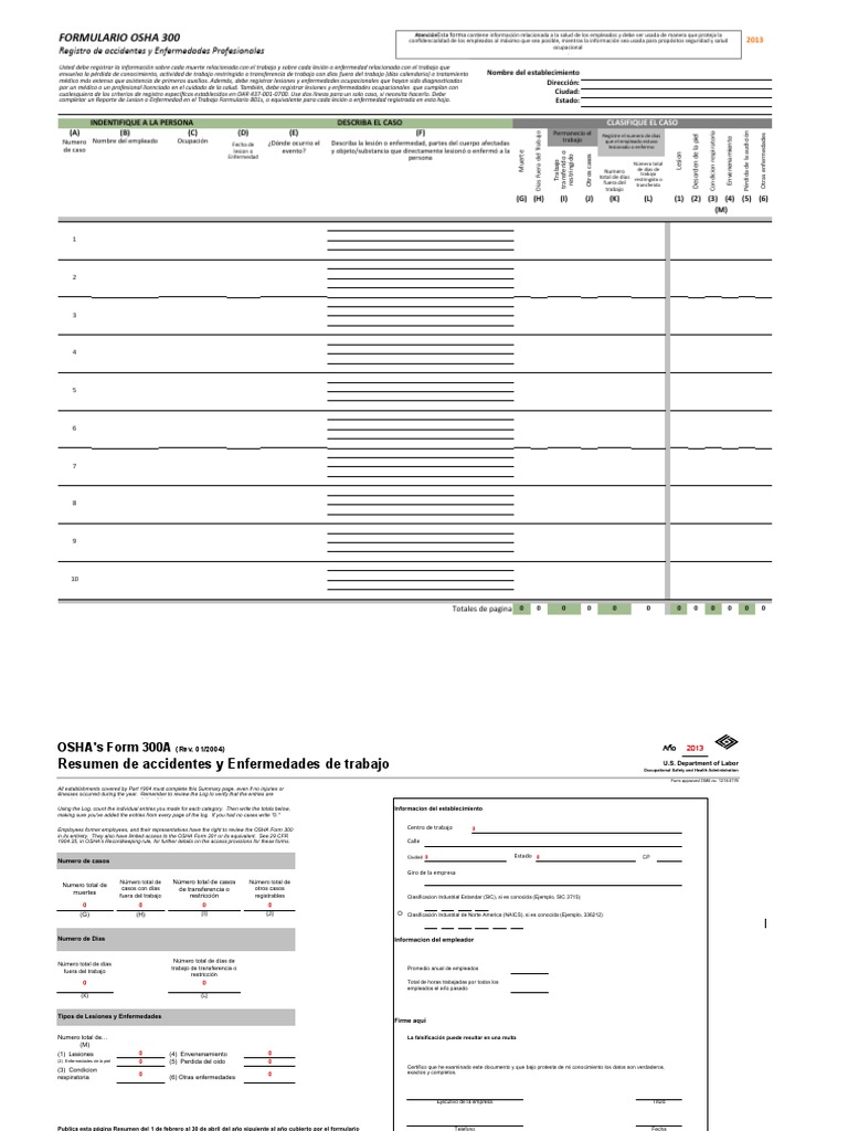 b434 Registro Accidentes Osha p2 | PDF | Administración de Seguridad y ...