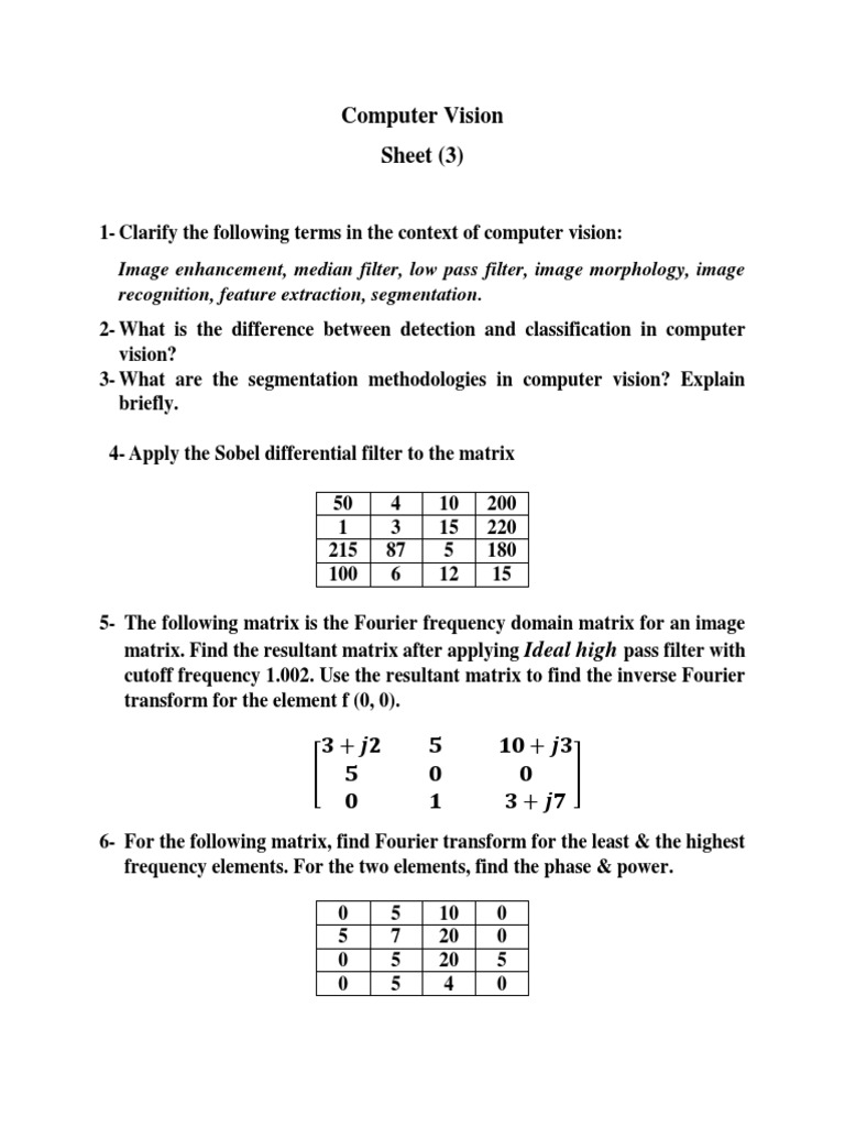Computer Vision Sheet (3) : Recognition, Feature Extraction ...