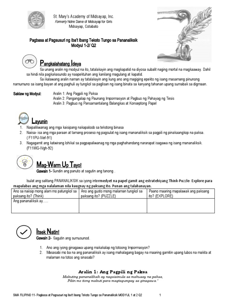 SHS Pagbasa at Pagsusuri MODYUL 1 at 2 Q2 | PDF