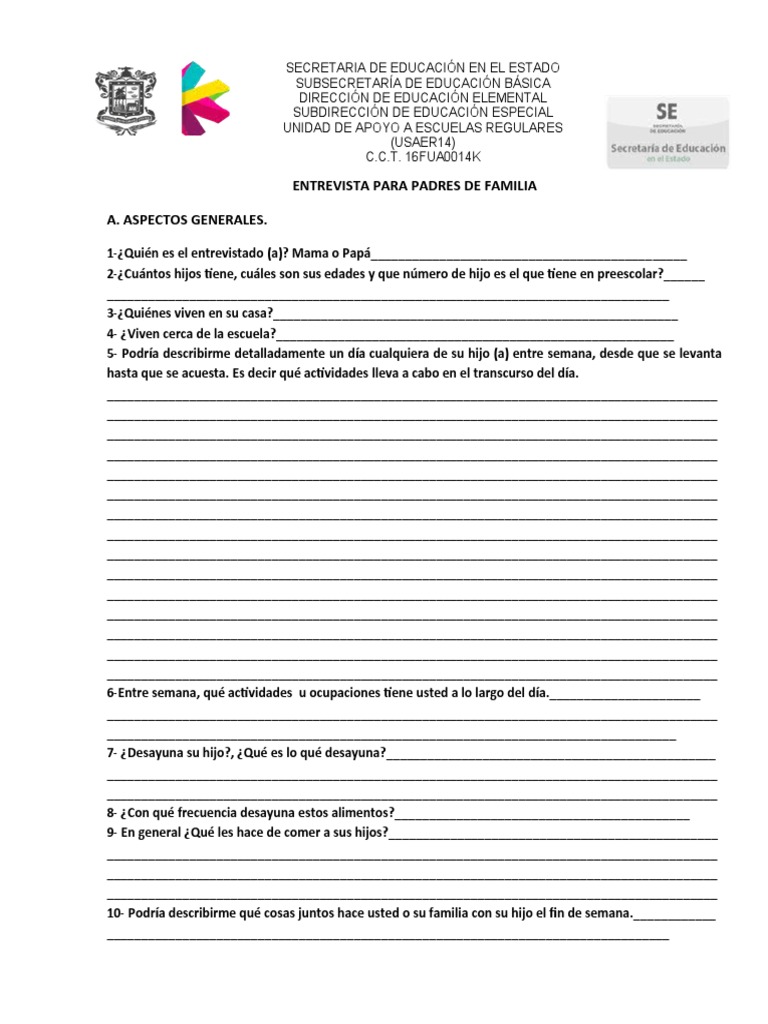 Entrevista a Padres de Familia Preescolar | PDF | Educación de la ...
