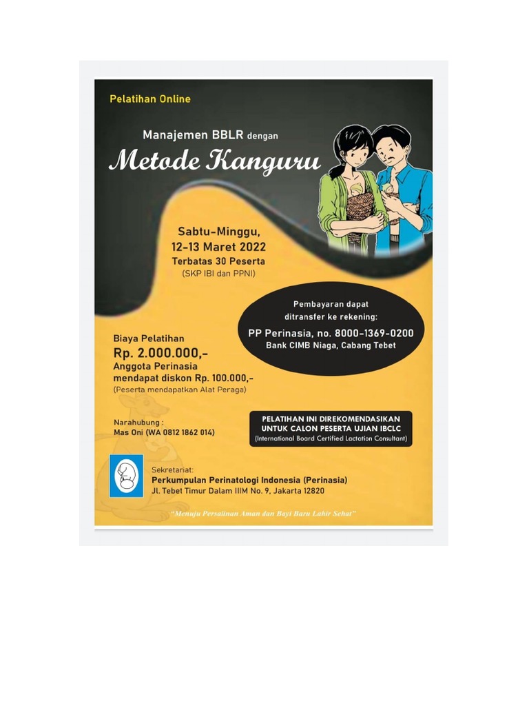Brosur Pelatihan Manajemen BBLR Dengan Metode Kangguru | PDF