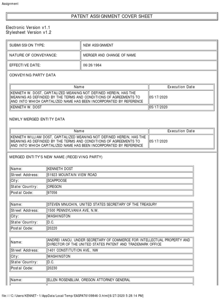Patent Assignment Cover Sheet: Electronic Version v1.1 Stylesheet ...