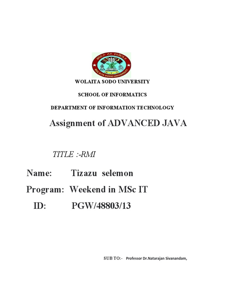 Assignment of ADVANCED JAVA: Title:-Rmi | PDF | Java (Programming ...