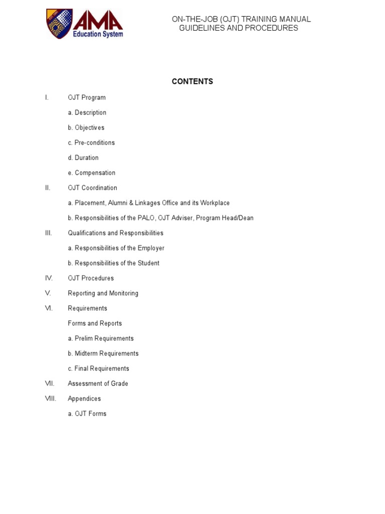 Ojt Manual, Guidelines and Procedures | PDF | Career & Growth