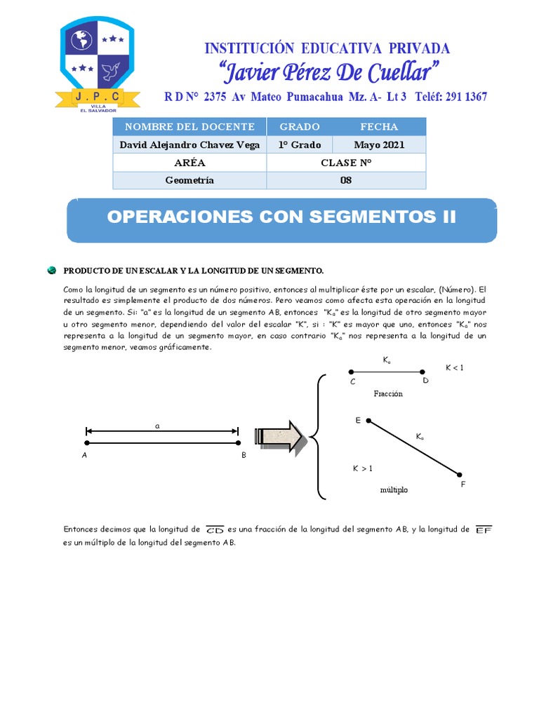 8-Operaciones Con Segmentos II-1Grado | PDF | Matemáticas