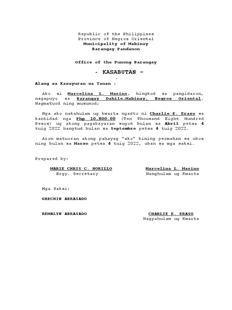 Kasabutan-Pahulam Kwarta | PDF