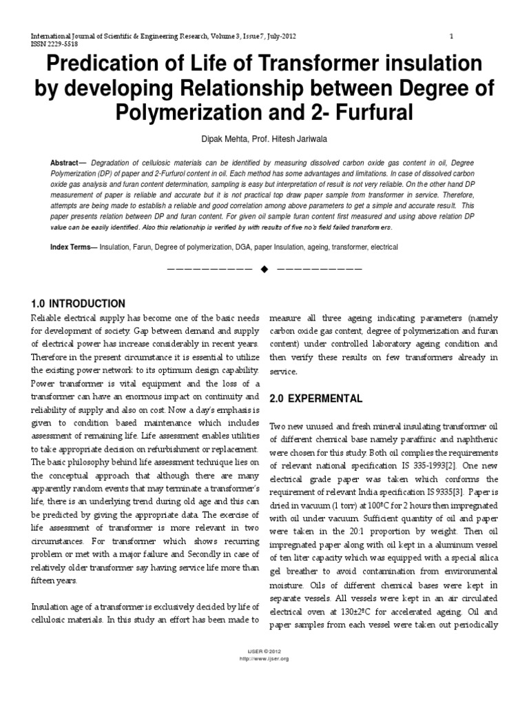 Prediction of Transformer Life | PDF | Transformer | Chemistry
