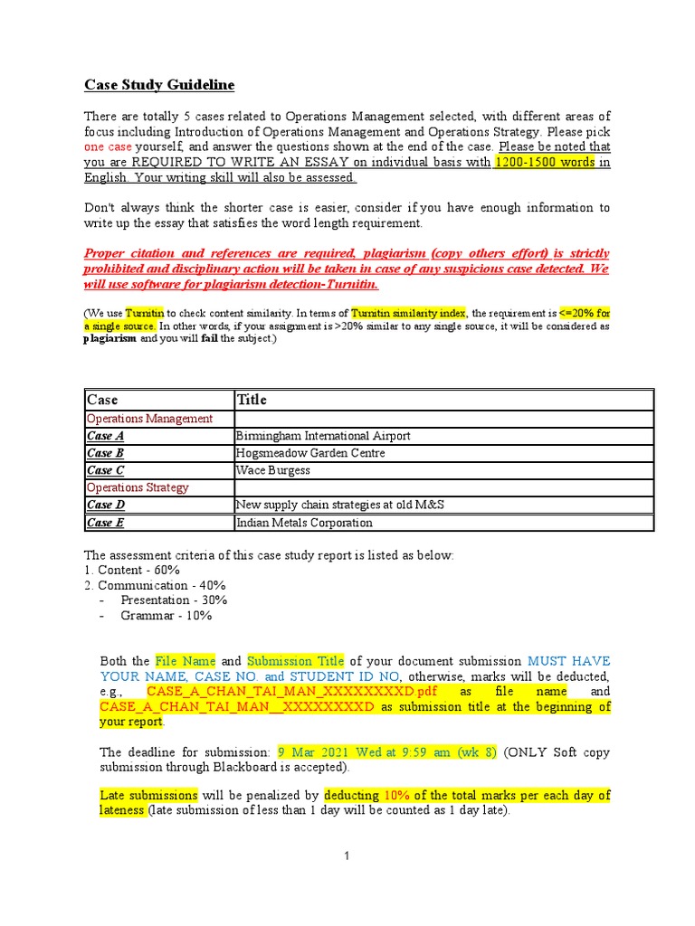 Case Study Instructions | PDF