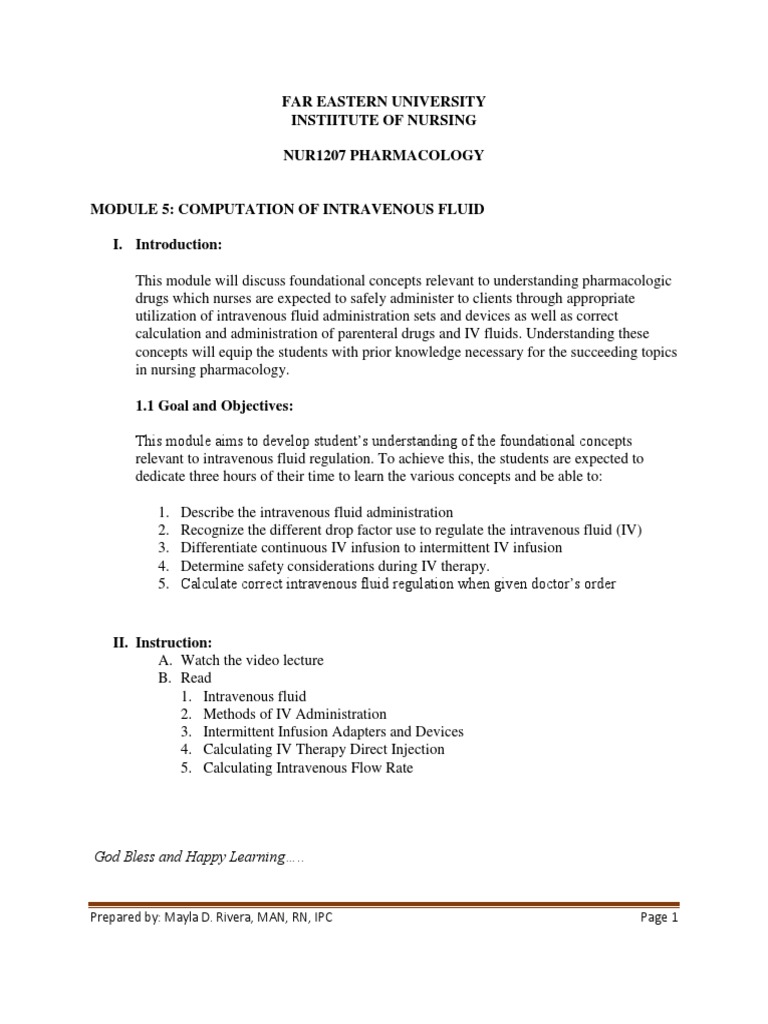 IV Fluid Administration in Nursing | PDF