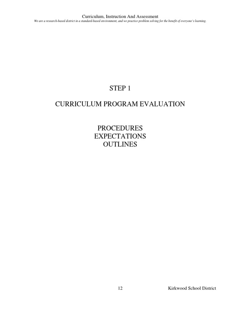 Step 1 Curriculum Program Evaluation: Curriculum, Instruction and Assessment | PDF | Program ...