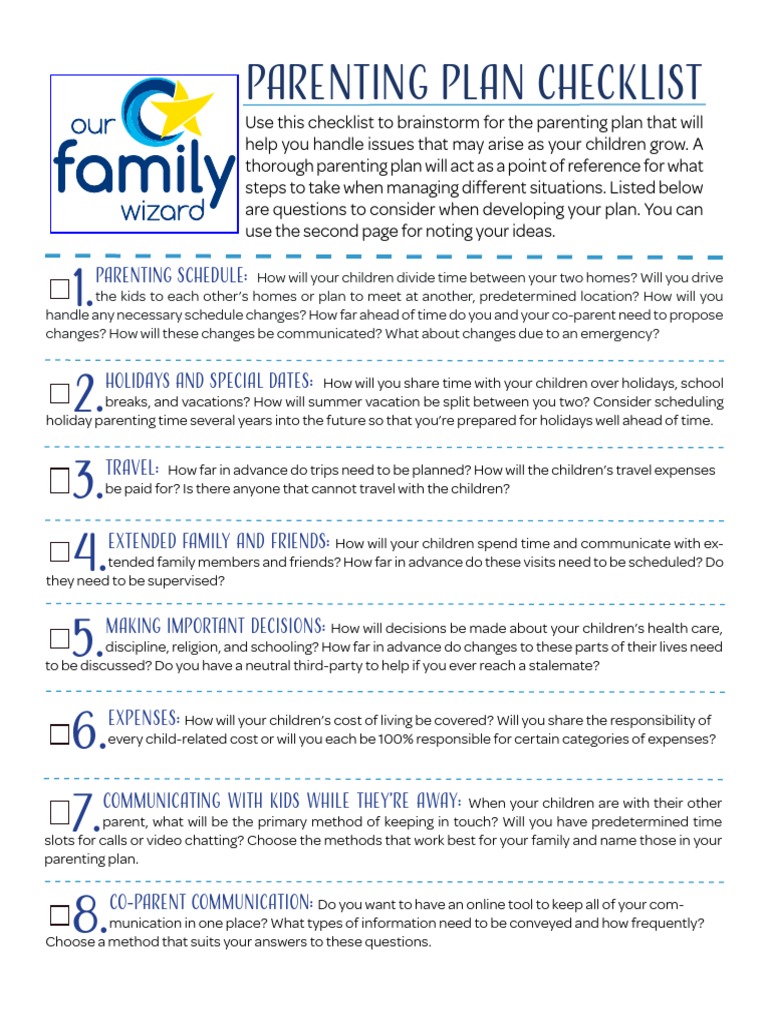 Parenting Plan Checklist | PDF | Brainstorming | Social Institutions