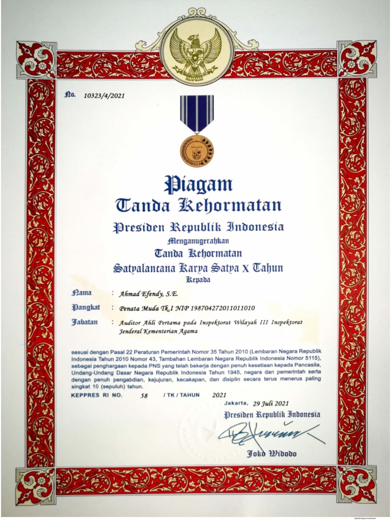 Piagam Dan Kepres Satya Lencana | PDF