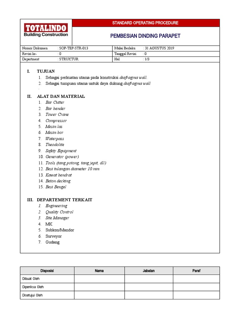 013 SOP Pek-Pembesian Dinding Parapet | PDF