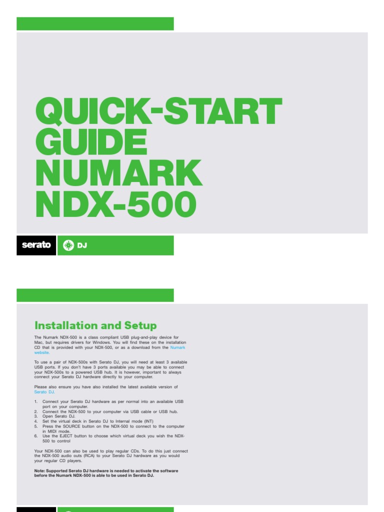 Numark NDX500 Quickstart Guide | PDF | Usb | Computer Hardware