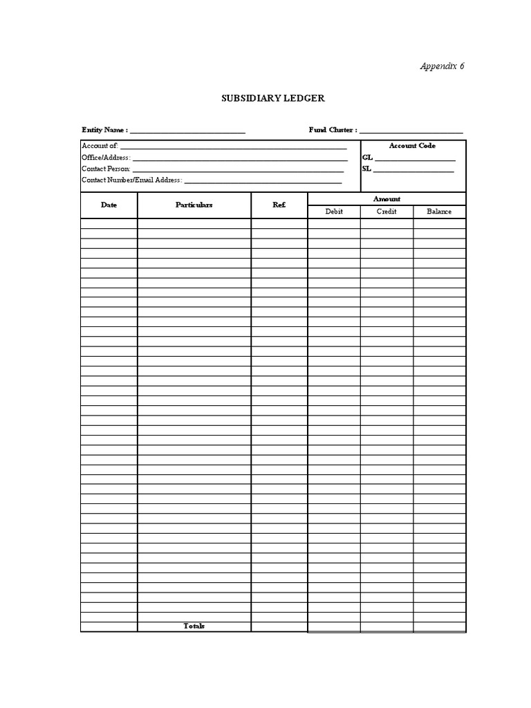 Subsidiary Ledger Template | PDF