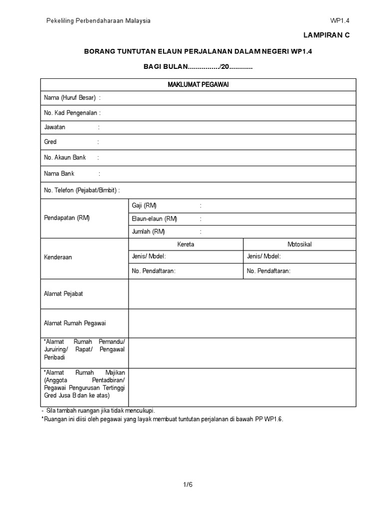 Lampiran C - Borang Tuntutan Elaun Perjalanan | PDF