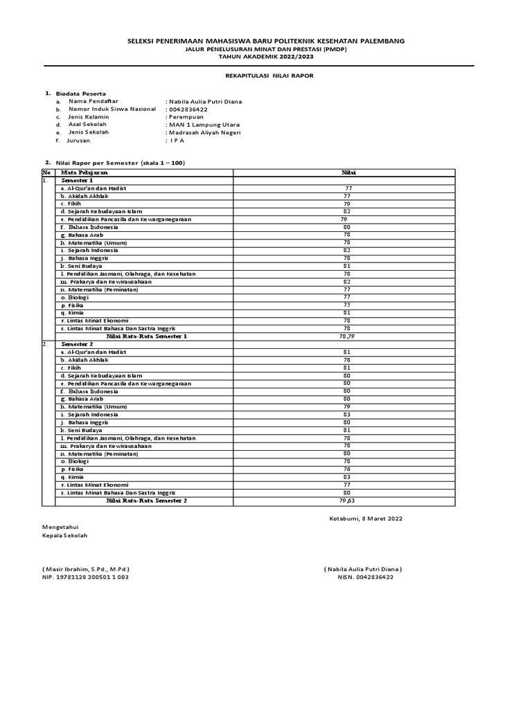 Rekapitulasi Raport-1 | PDF