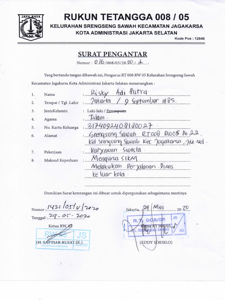 Surat Pengantar RT RW | PDF
