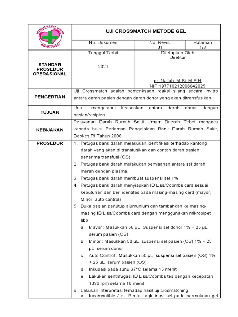 Crossmatch Metode Gel | PDF
