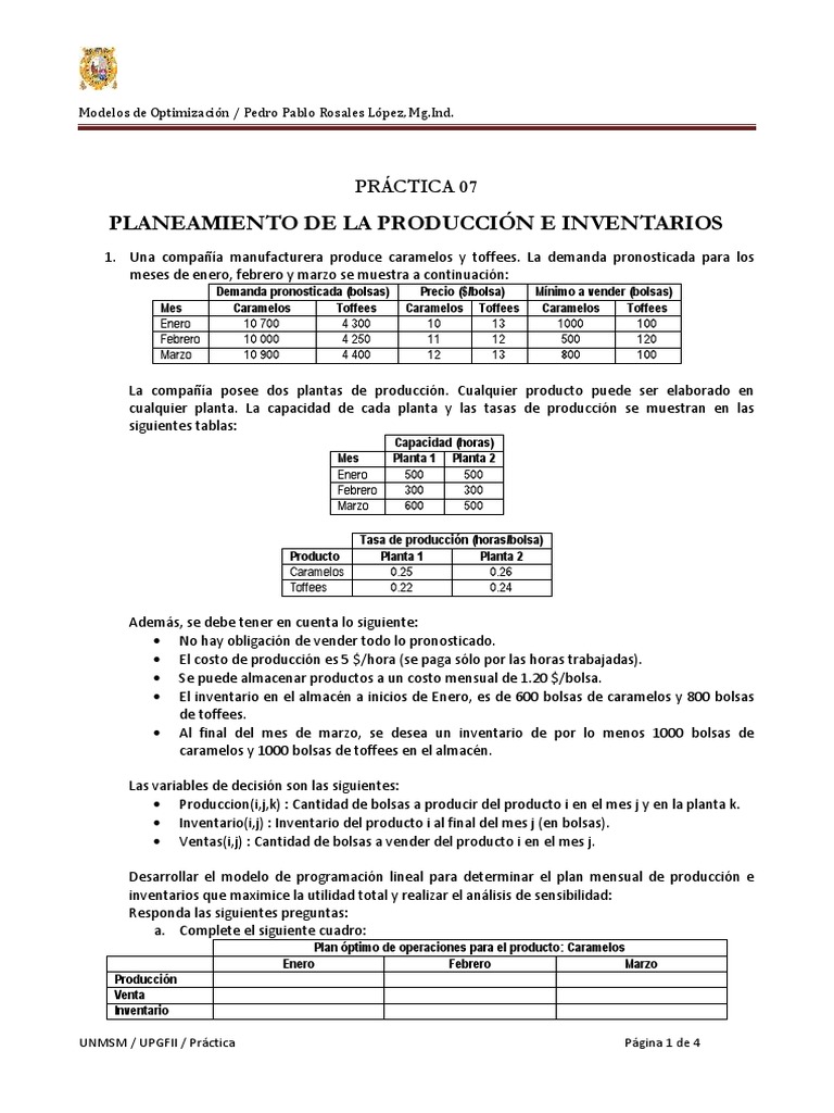 Unmsm Mo s07 Problemas | PDF | Inventario | Programación lineal