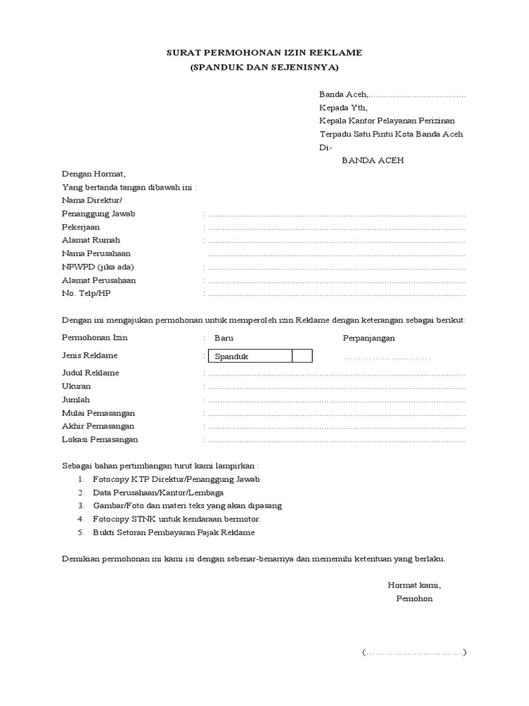 Form Izin Reklame | PDF