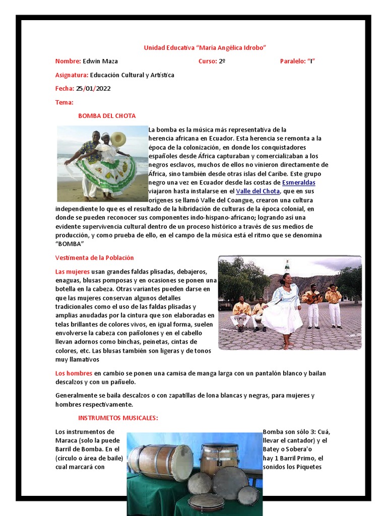 Vestimenta e Instrumentos de la Bomba del Chota | PDF | Pueblo ...