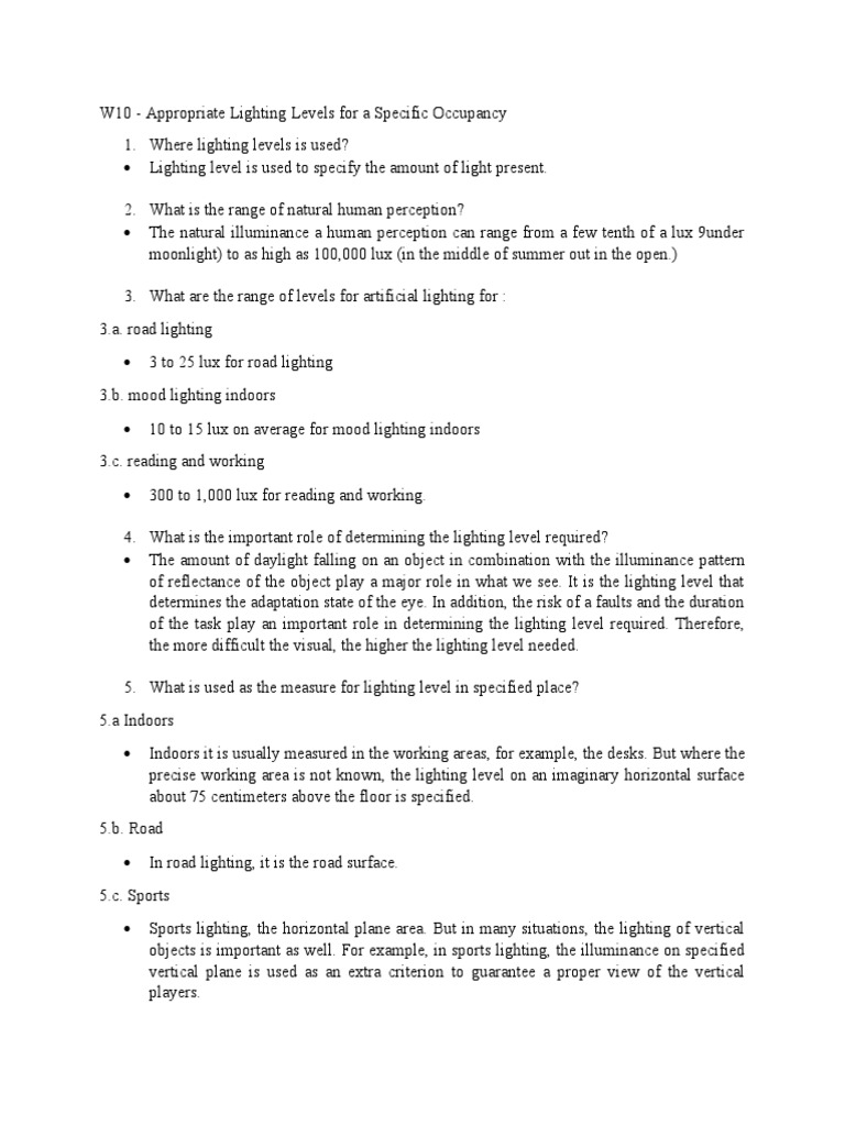 Appropriate Lighting Levels For A Specific Occupancy | PDF