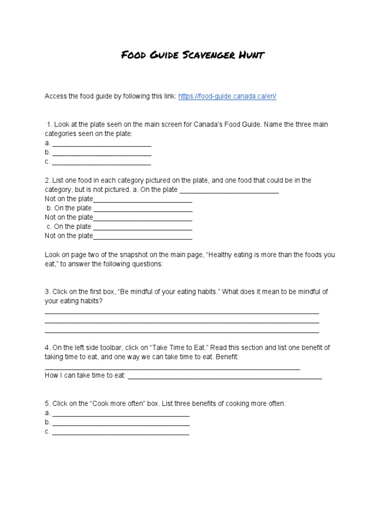 (Template) Food Guide Scavenger Hunt | PDF | Foods | Communication