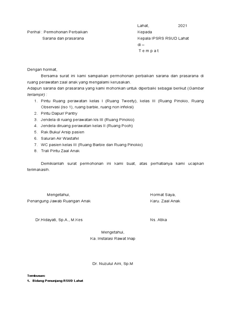 Permohonan Perbaikan Pintu DLL Sept 2021 | PDF