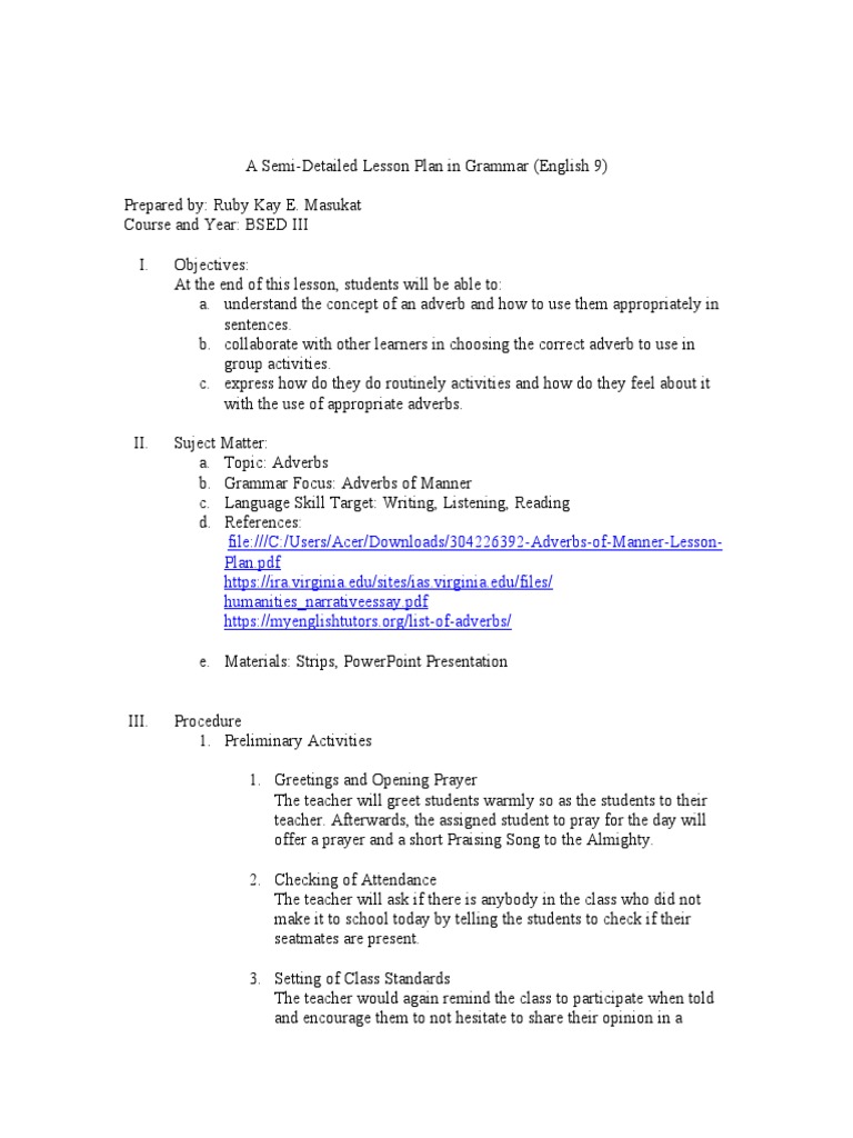 Semi Detailed Lesson Plan | PDF