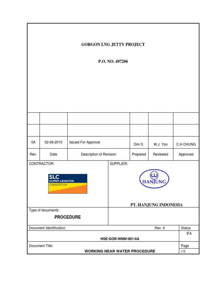 Gorgon LNG Project Water Safety Procedure | PDF | Occupational Safety ...