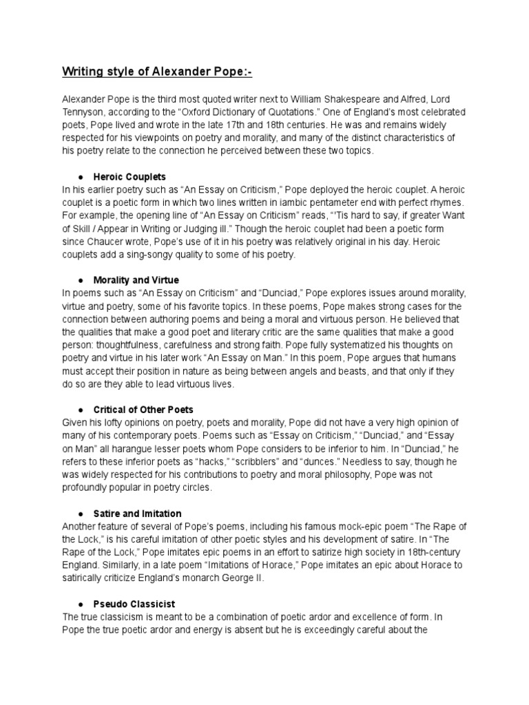 Writing Style of Alexander Pope | PDF | Poetry | Alexander Pope