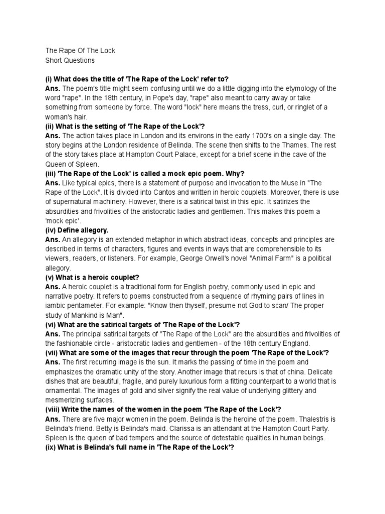Overview of The Rape of the Lock | PDF | Poetry