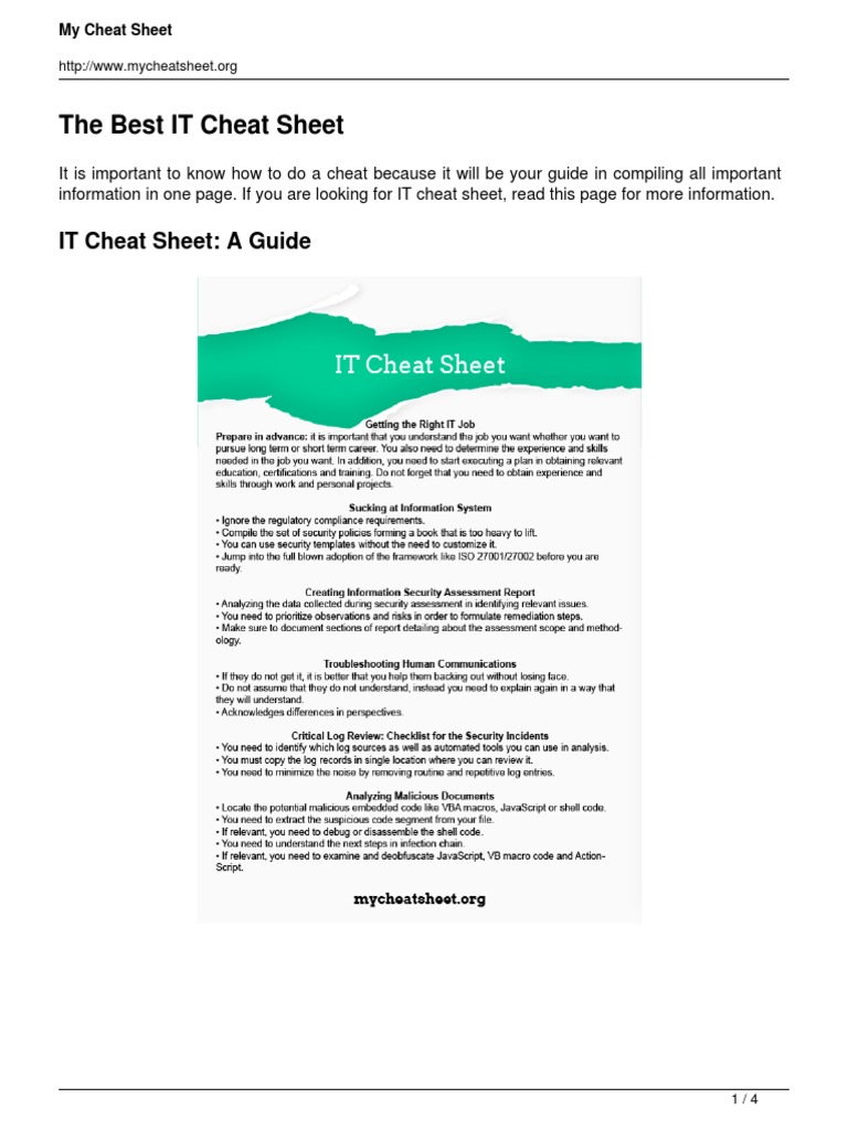 The Best It Cheat Sheet | PDF | Computer Network | Computer Science