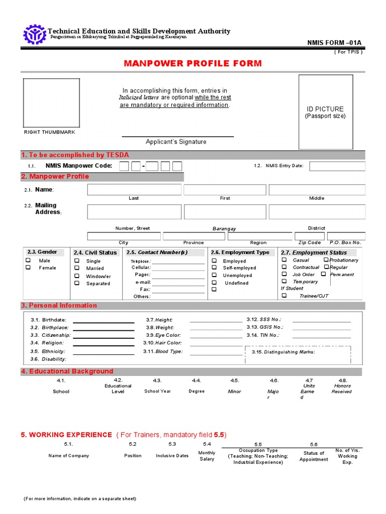 MANPOWER Trainers Profile Form 2016 | PDF
