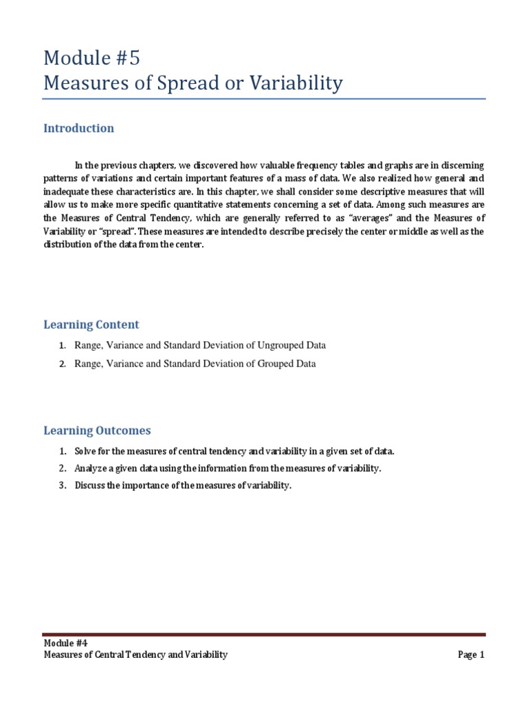 Module 5 - Measures of Variability | PDF | Variance | Standard Deviation